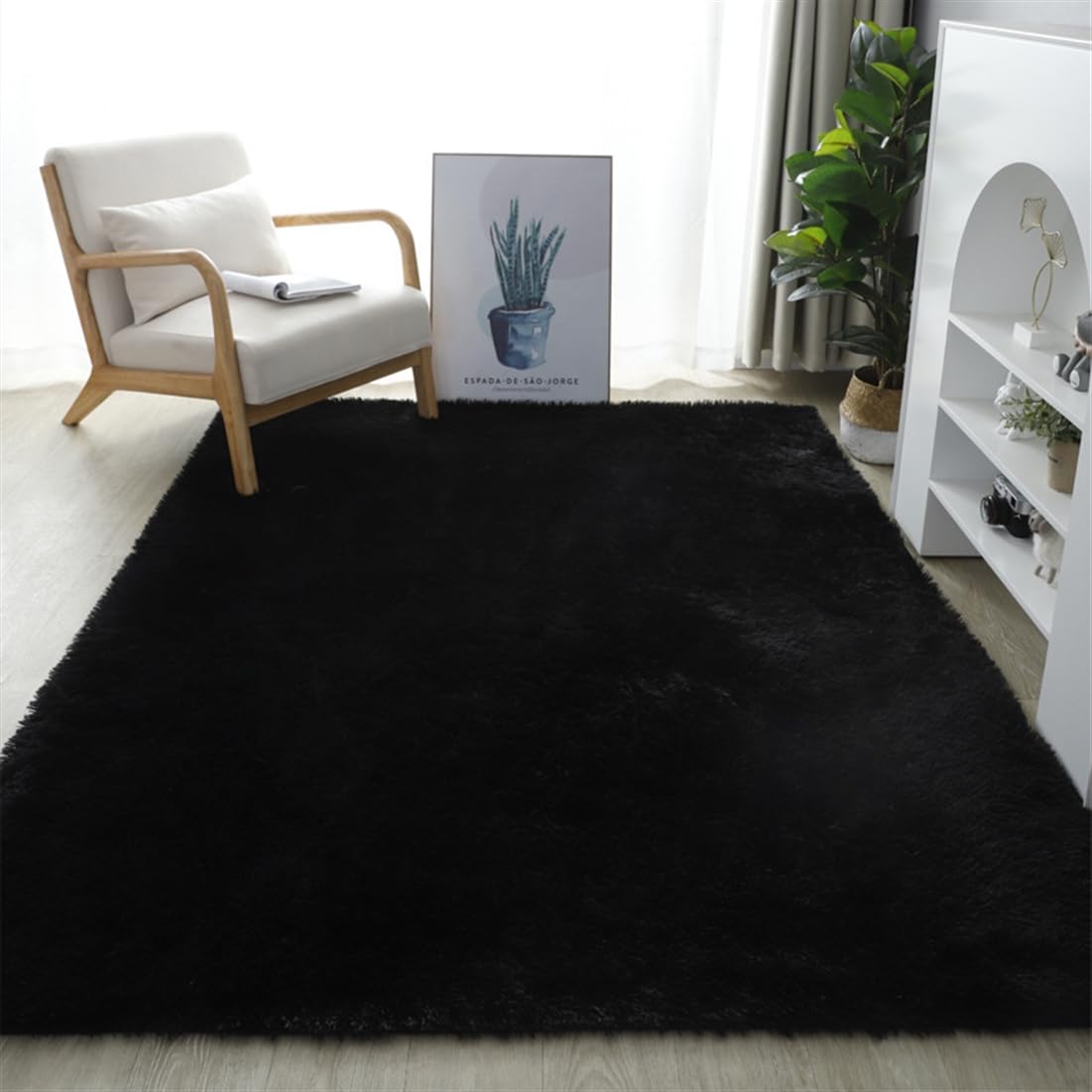 UEAUY Rectangle Area Rug Soft Fluffy Nursery Rugs Washable Non Slip Modern Carpet for Living Room Bedroom Home DƩcor Black 1.3 x 2 Feet
