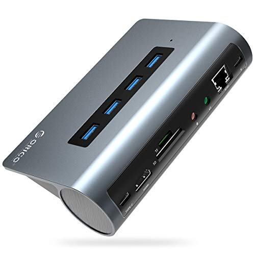 USB C HUB, ORICO 11 in 1 USB C Adapter Docking Station with Gigabit Ethernet Port, 4K HDMI, 4 USB 3.0 Ports, 60W USB C Power Delivery Charging, Audio, SD/TF Cards Reader for MacBook Pro, ChromeBook, X