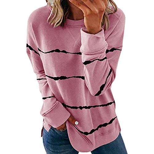 Weiliru Women's Striped Long Sleeve CrewNeck Sweatshirts T Shirts Casual Pullover Print Loose Fit Tops Tunics