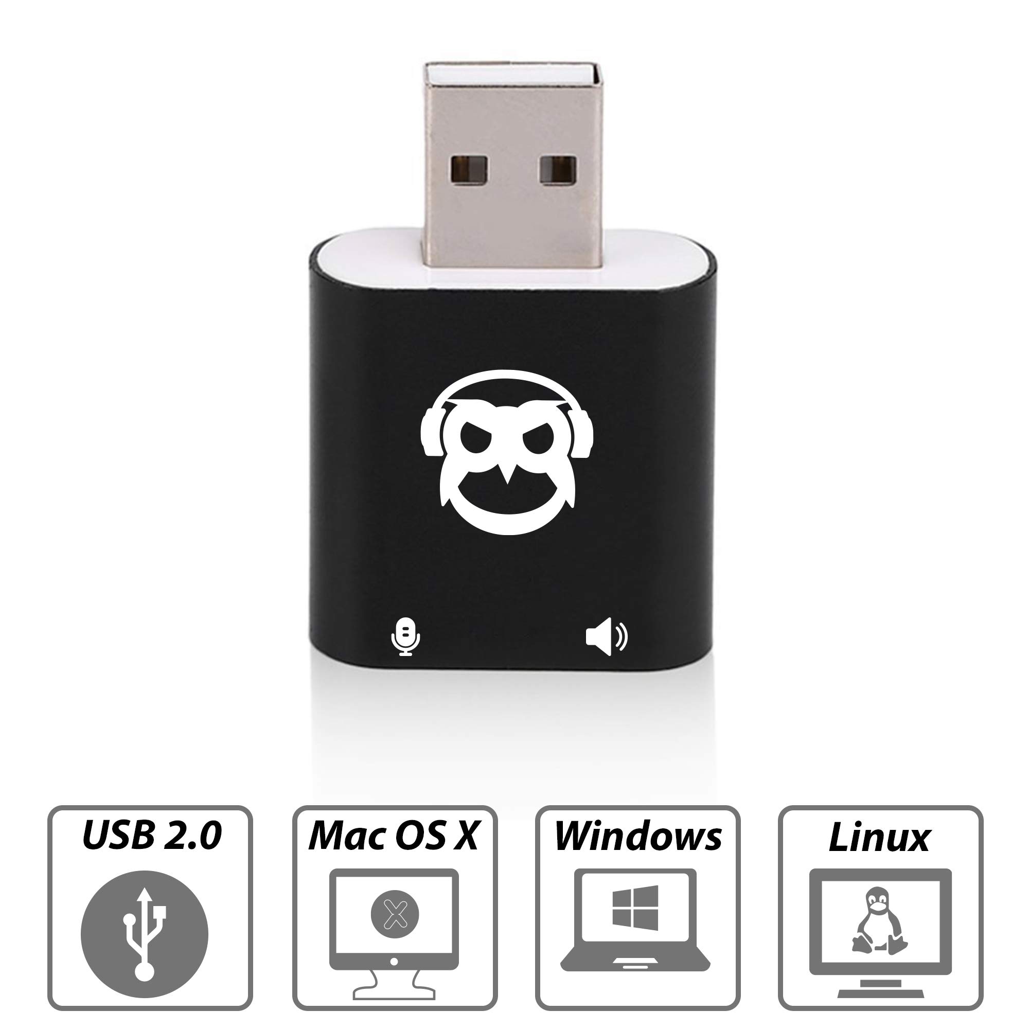 USB External Sound Card Adapter - USB A Audio Adapter External Sound Card, Plug&Play with 4-PIN Microphone Jack for MacBook, Windows, Linux, Laptop, PC, PS4