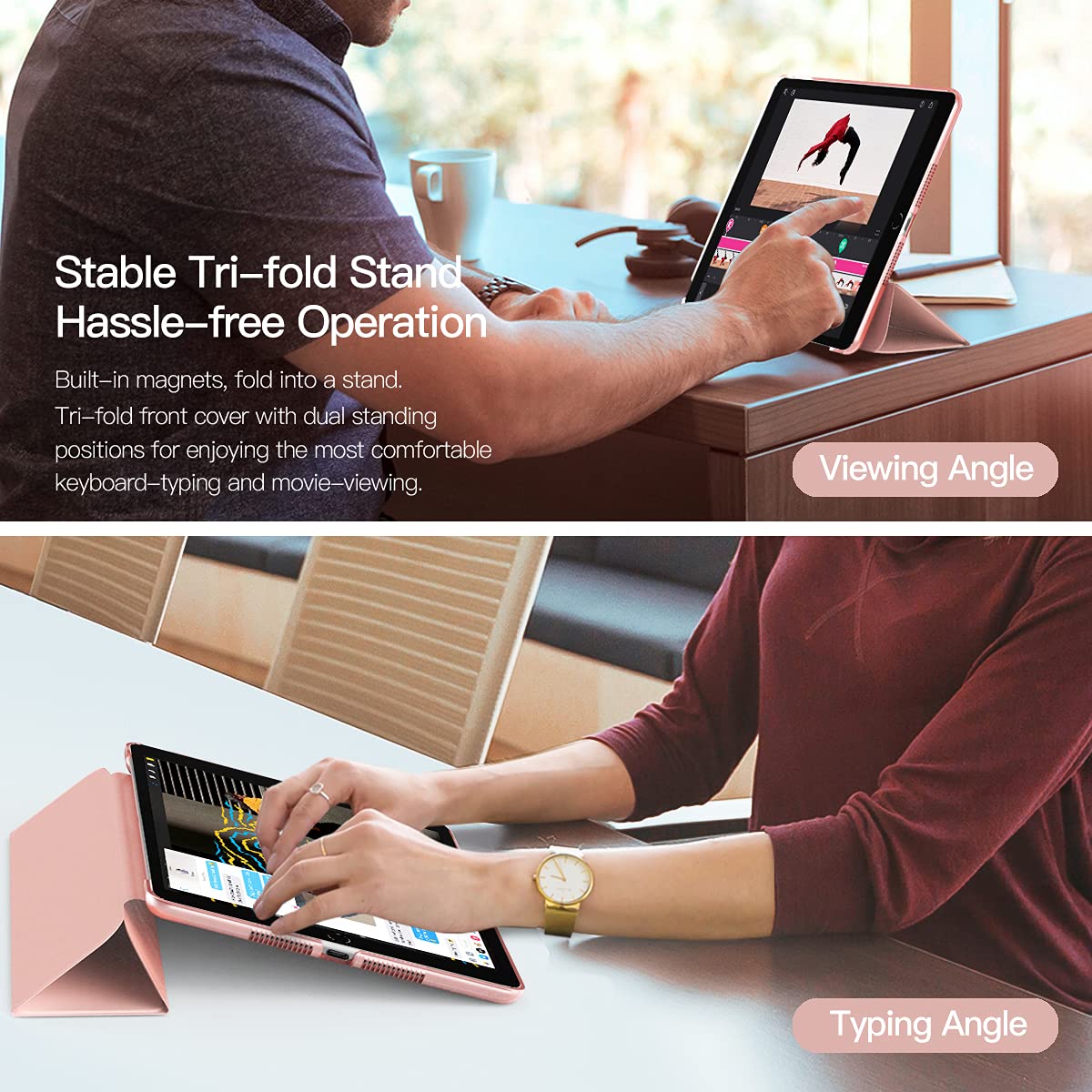 TiMOVO iPad 10.2 Case iPad 9th Generation 2021/ iPad 8th Generation 2020/ iPad 7th Generation 2019 Case,Slim Translucent Hard PC Protective Smart Cover with Stand for iPad 10.2 Inch,Rose Gold