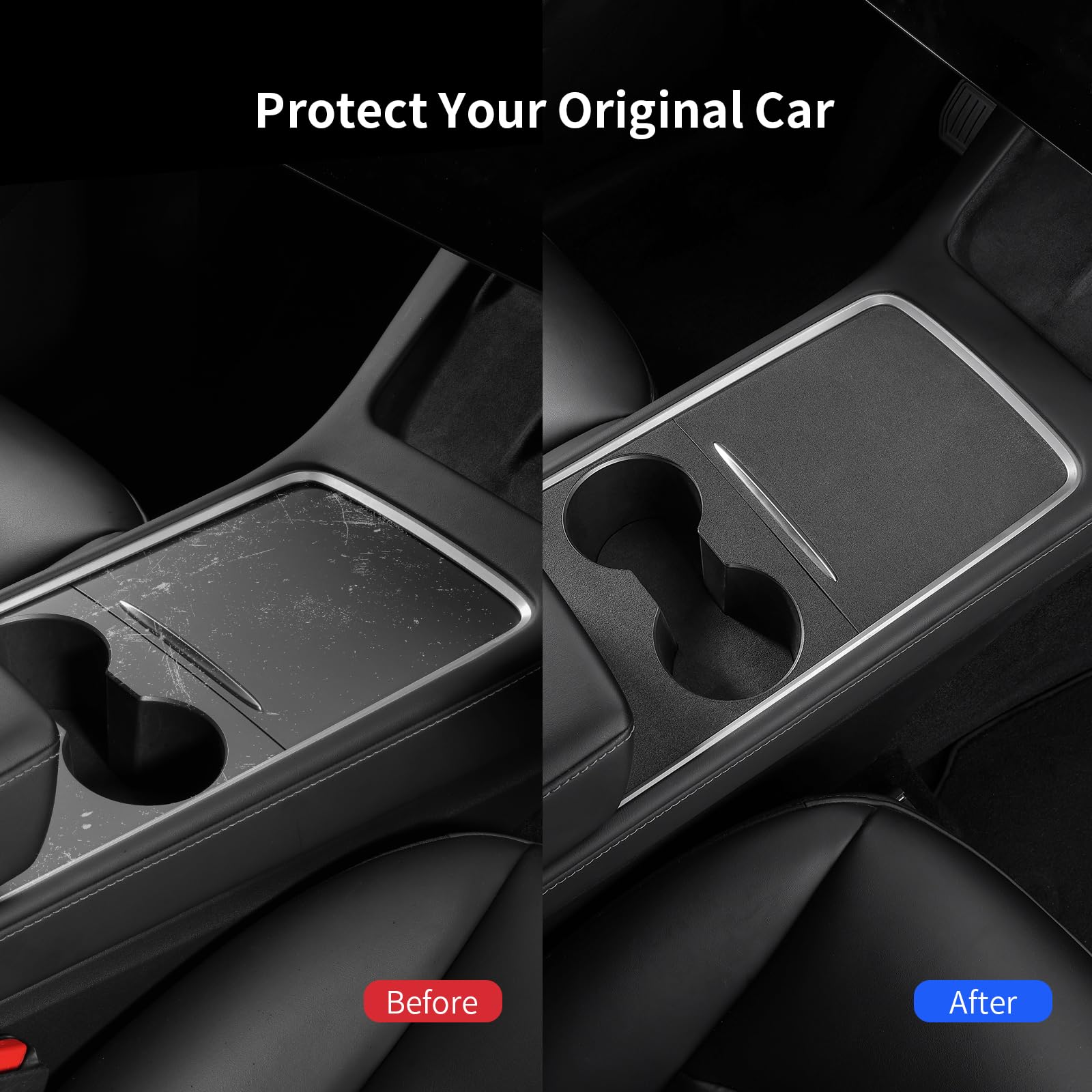 ushilife Center Console Wrap Console Box Cover Matte Alcantara Flocked Suede Protector Protective Cover Interior Decoration Kit for Tesla Model 3 Model Y 2017-2020