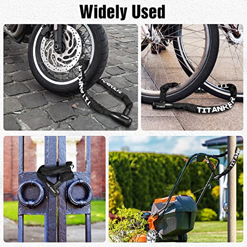 Titanker Bike Chain Lock (Black-10mm), Heavy Duty Key Lock for Bicycle, Motorcycle, Door, Gate, Fence, Grill - Portable, Anti-Theft, 3.3ft, 4.5lbs