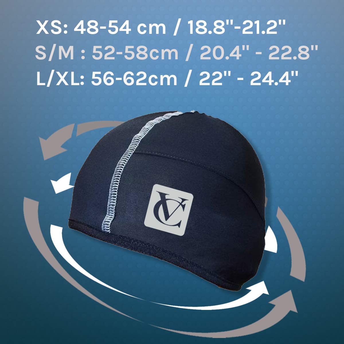 VeloChampion Windproof Fleece Lined Thermo-Tech Under Helmet Skull Cap Sports Beanie– Ideal Cycling Liner, Running Hat Black