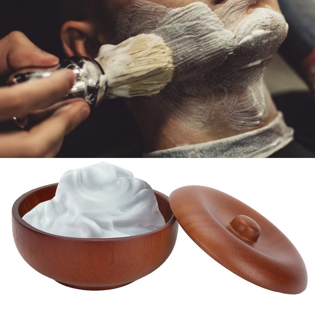 Wooden Shaving Brush Bowl with Lid for Shaving Soap & Cream, Men's Large Deep Size Bowl Pottery Cup for Manual Shaving