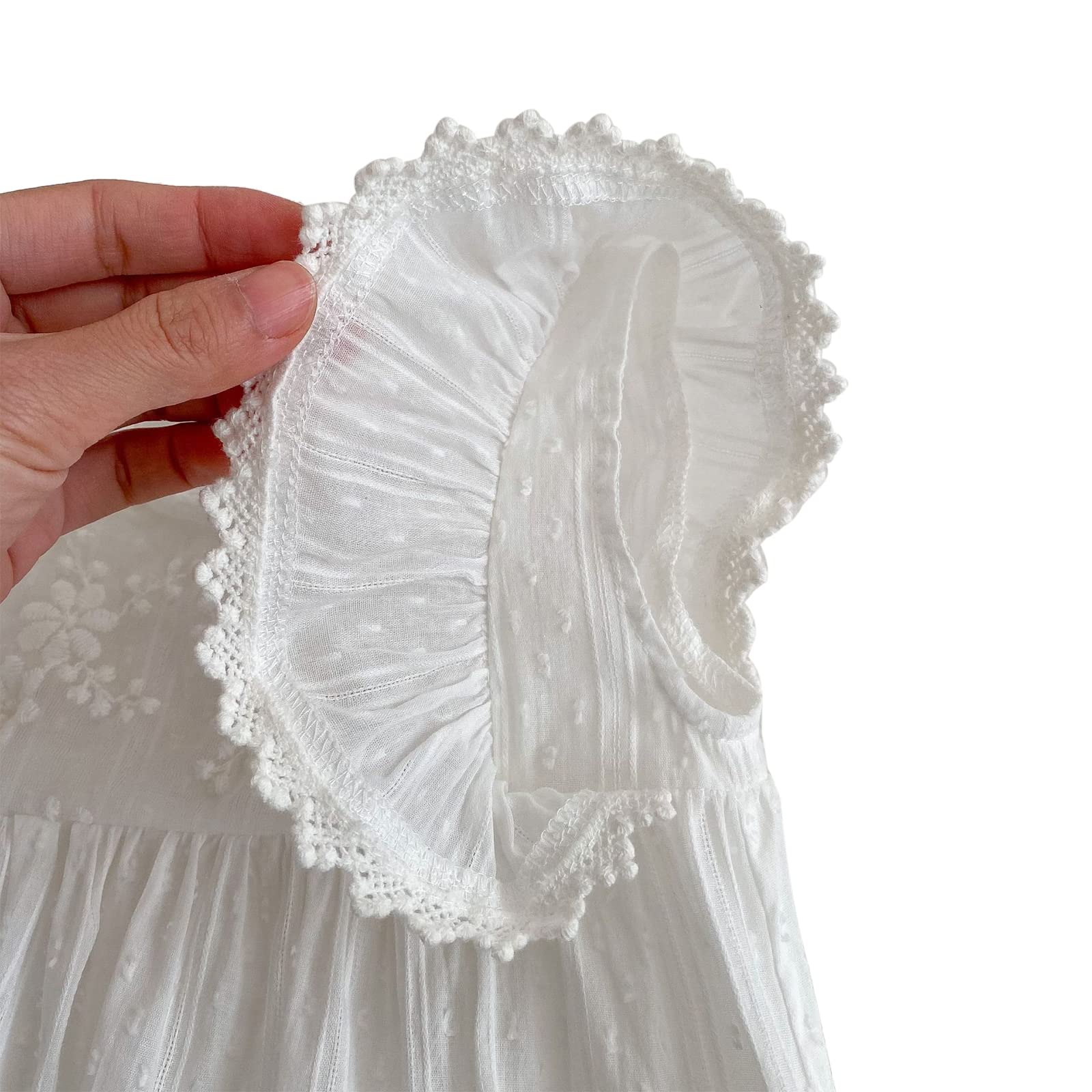 Toddler Girls Summer Dress Cotton Patterned Lace Ruffle Sleeve Pricess Dress White 2-3T