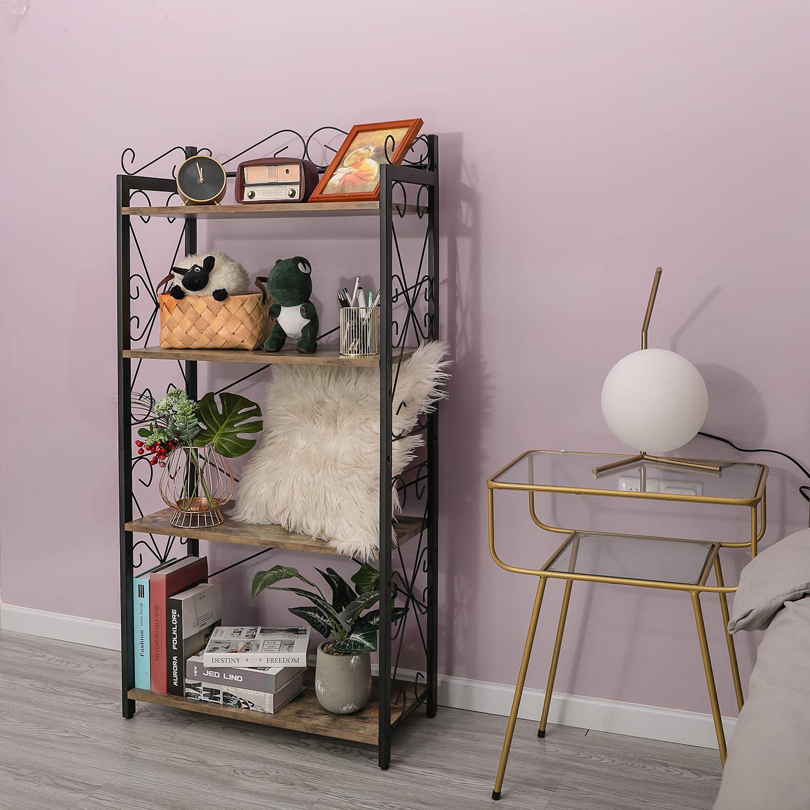 X-cosrack 4 Tier Bookcase Book Shelf wtih 2 Middle Adjustable Shelves, Rustic Industrial Standing Vertiacl Book Rack Holder Stand Storage Organizer Shelf for Livingroom Bedroom Study Office Kitchen