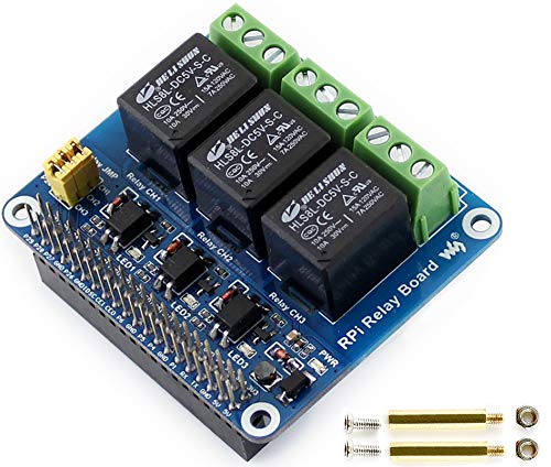 waveshare RPi Relay Board Raspberry Pi Expansion Board, Three Channel (3-CH) Power Relay Module for Raspberry Pi 4B/3B+/3B/2B/A+/B+, Loads up to 5A 250V AC or 5A 30V DC