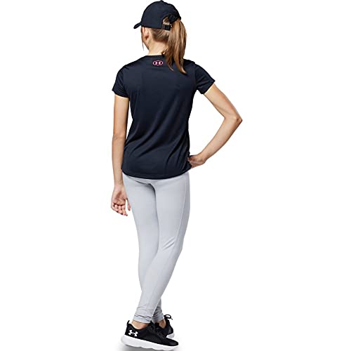 Under Armour Girls Tech Sportstyle Big Logo Short Sleeve T-shirt, Black (002)/Cerise, Youth Medium