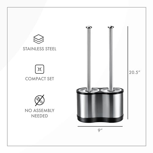 ToiletTree Products Modern Deluxe Freestanding Toilet Brush and Plunger Combo (Stainless Steel, Brush and Plunger Combo Set 4.5β x 9.75β x 18.5")