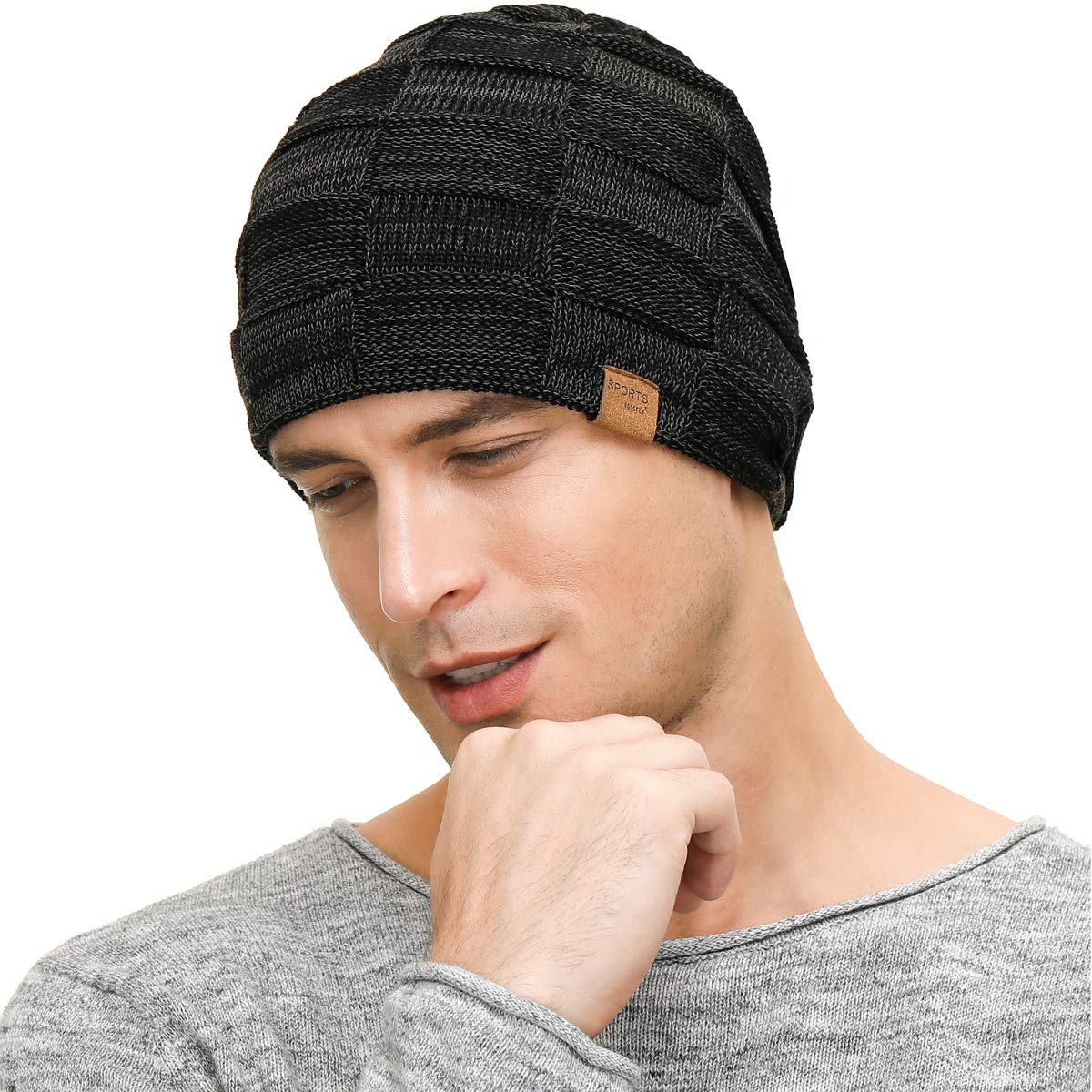 Vgogfly Slouchy Beanie for Men Winter Hats for Guys Cool Beanies Mens Lined Knit Warm Thick Skully Stocking Binie Hat Coffee