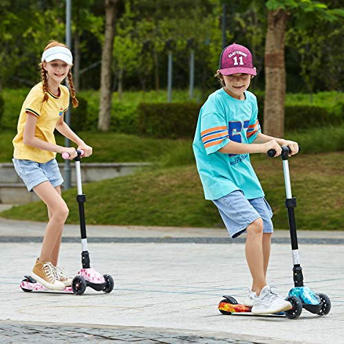 WeSkate Scooters for Kids, Foldable Scooter for Toddlers Girls & Boys, LED Lights Up 3 Wheels Scooter Adjustable Height, Lean to Steer, Great Gifts for Children Ages 3-12