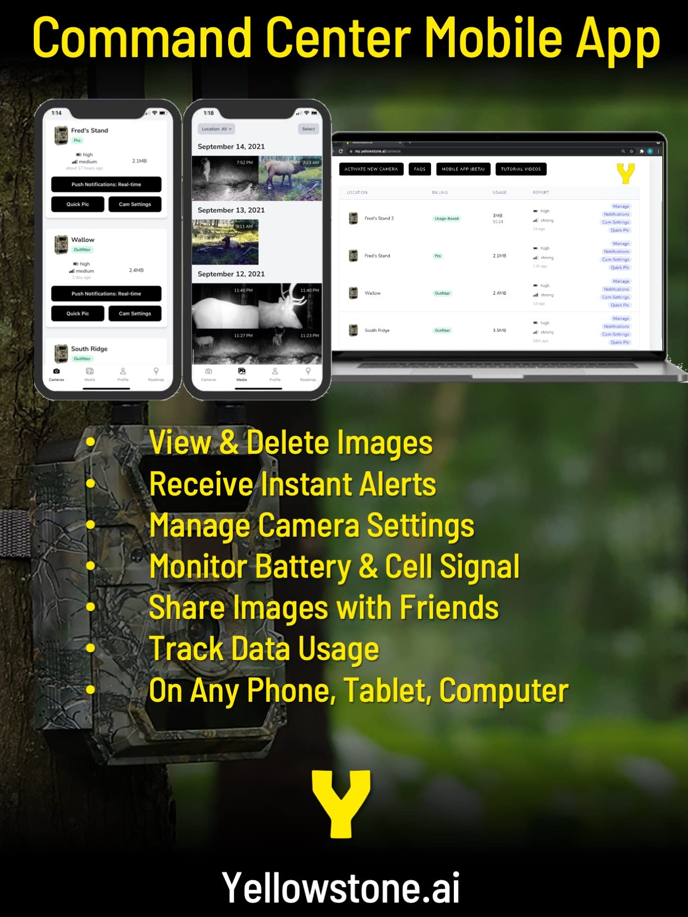 Yellowstone.ai 4G LTE Wireless Cellular Trail Camera with App for Deer Hunting & Security - Pictures & Videos On Any Phone (Verizon, AT&T, T-Mobile, Sprint & More) - Includes SD Card & Mounting Strap