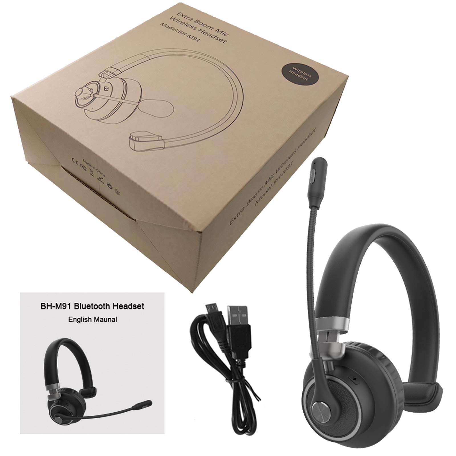 Yezonic Bluetooth Headset with Noise Canceling Microphone V5.0, Truck Wireless Headset with Mic Mute, 24hrs Clear Talk Time Comfort for Car Driver Office Business Call Center Home Work Cell Phone PC