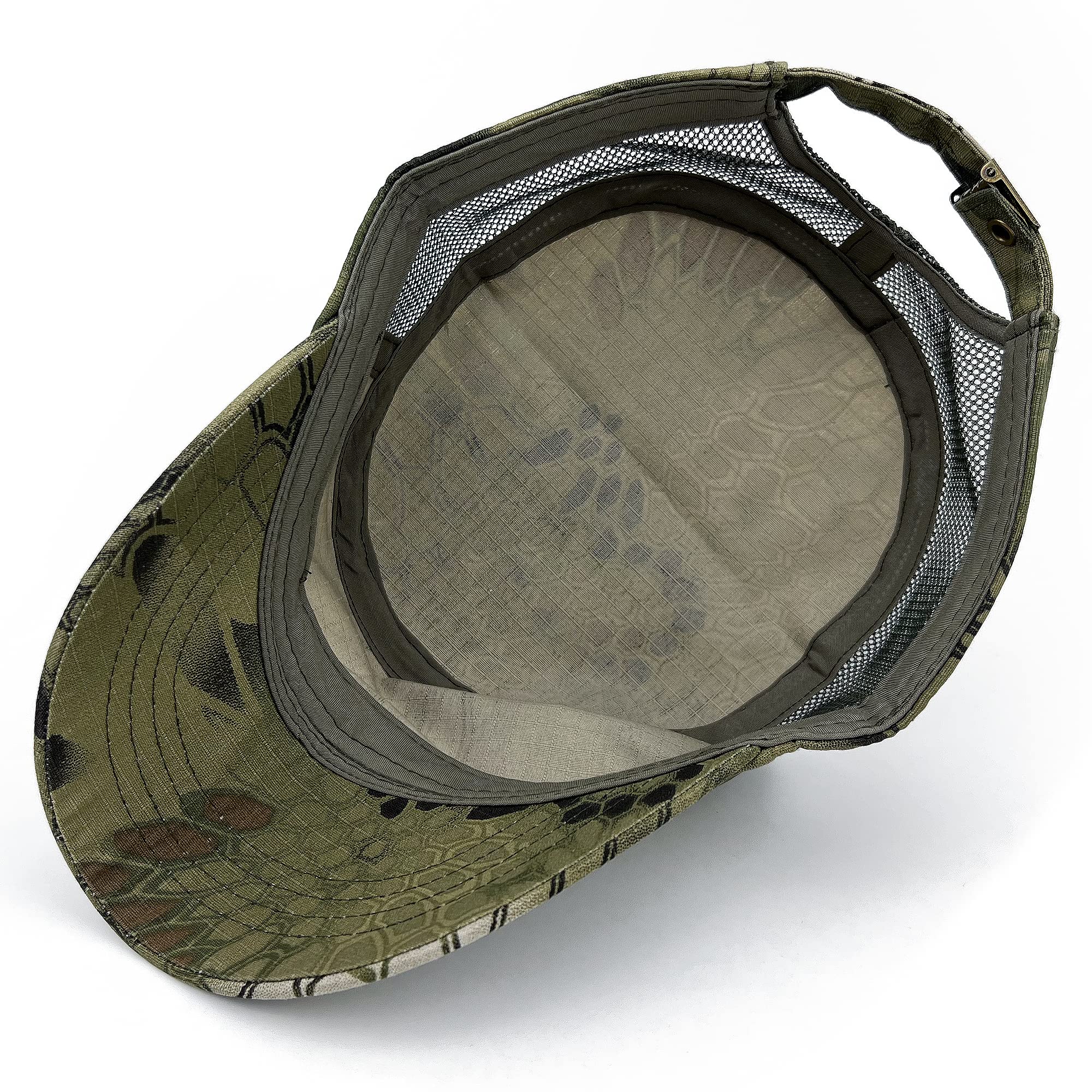 Rayna Fashion Mesh Snake Camouflage Camo Cadet Army Cap Adjustable USA American Flag Military Hat Flat Top Baseball Sun Cap Mandrake