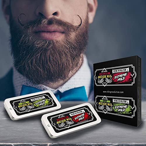 Viking Revolution Mustache Wax 2 Pack - Extreme Hold Beard & Moustache Wax for Men - Strong Hold Helps Train Tame & Style - Citrus & Sandalwood Scents- 0.5oz each