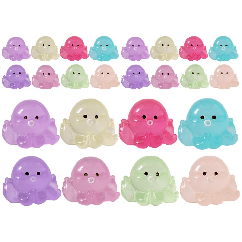 Yardwe 24Pcs Shine lace Decorate Luminous Toy Accessories Statue Movable Household House Baby Ornaments Ocean Luminous Octopus Statue Animal Mini Planter Model Resin Octopus
