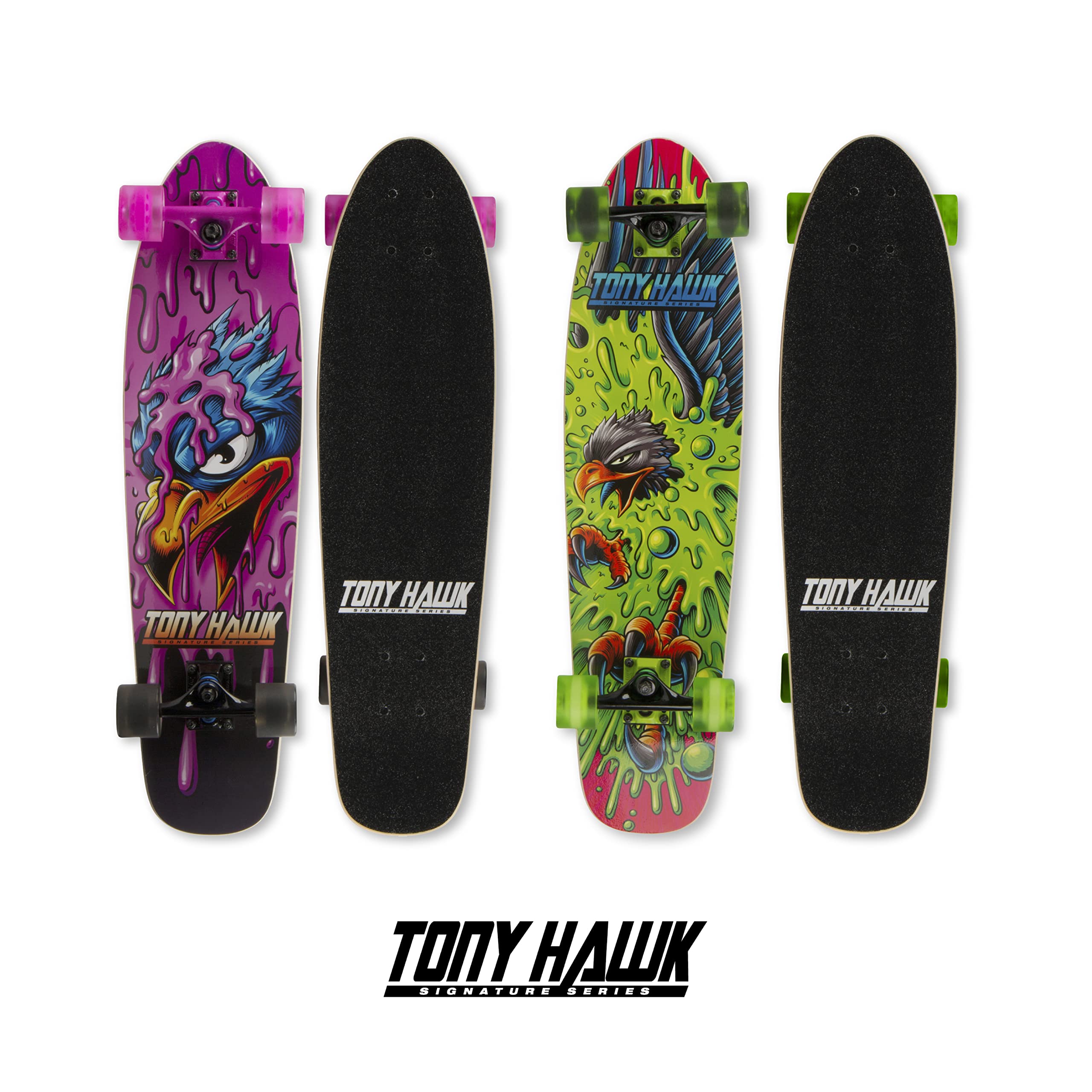 Tony Hawk 31" Complete Cruiser Skateboard, 9-ply Maple Deck Skateboard for Cruising, Carving, Tricks and Downhill, Slime Hawk