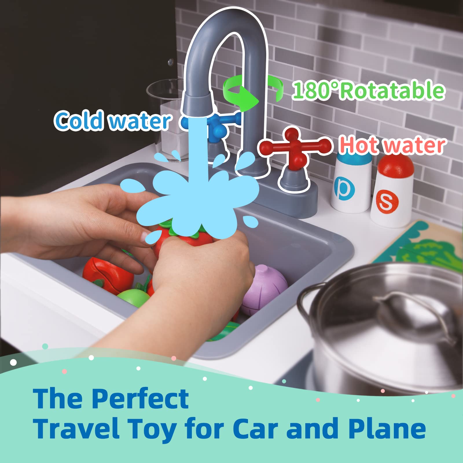 TOOKYLAND Kids Kitchen Playset, Wooden Chef Play Kitchen for Toddler with sink,oven,range Hood,stove,ice maker and microwave, Prefect Kitchen Toys for Toddlers as Gift