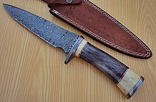 REG K-894 Handmade Damascus Steel 13.00 Inches Hunting Knife - Camel Bone Handle with Damascus Steel Guards