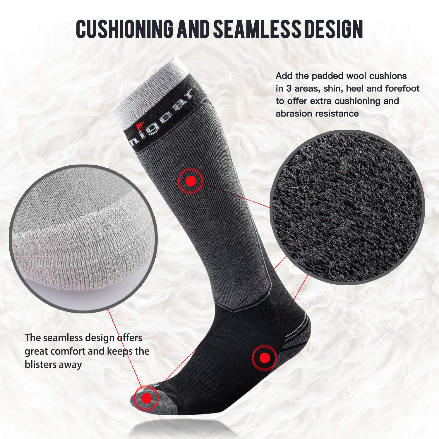 Unigear Ski Socks for Men Women, Merino Wool Warm and Soft Winter Socks for Skiing, Snowboarding Climbing and Cold Weather