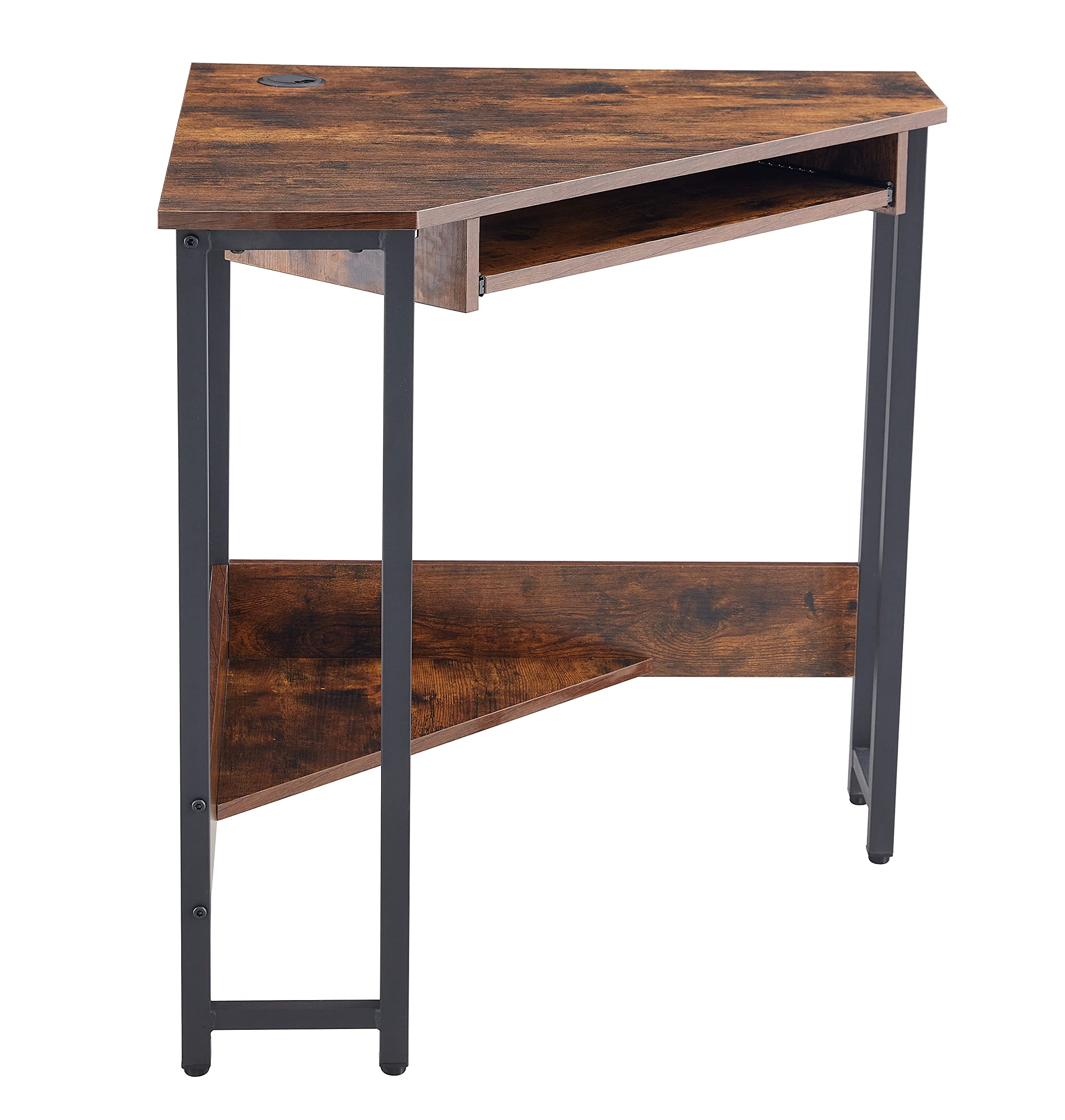 Triangle computer desk,corner desk with smooth keyboard tray& storage shelves ,compact home office,small desk with sturdy steel frame as workstation for small space,Brown,28.34''l 24''w 30.11''h