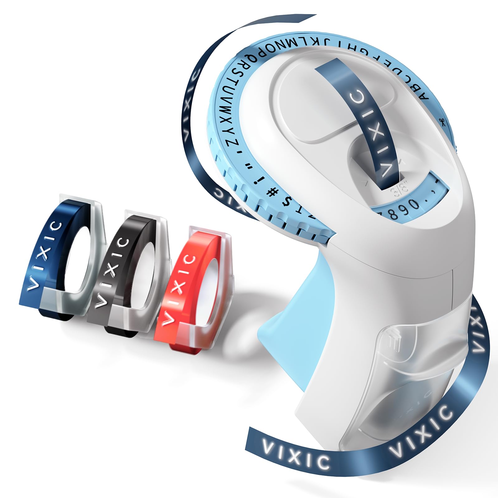 Vixic Embossing Label Maker Machine with Tapes, Handheld Retro Embossed Label Maker with 3D Effect Waterproof Tapes for Organization, DIY & Crafting, Blue Vintage Label Maker