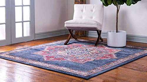 Unique Loom Utopia Collection Traditional Classic Vintage Inspired Area Rug with Warm Hues, 7' Square, Dark Blue/Beige