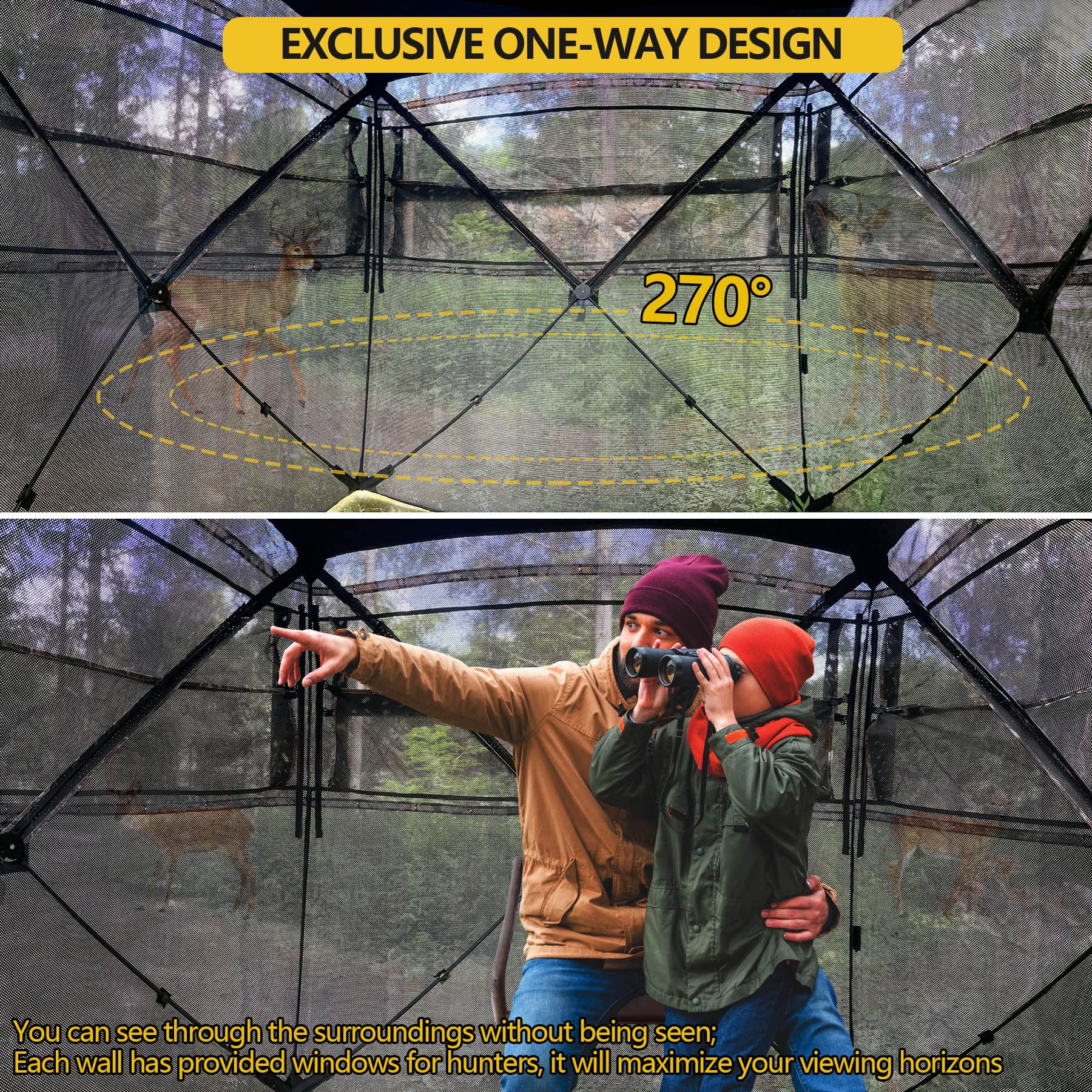 Trigoo Hunting Blind 2-3 Person 270 Degree Pop Up Hunting Ground Tent See Through with Carrying Bag and Ground Stakes