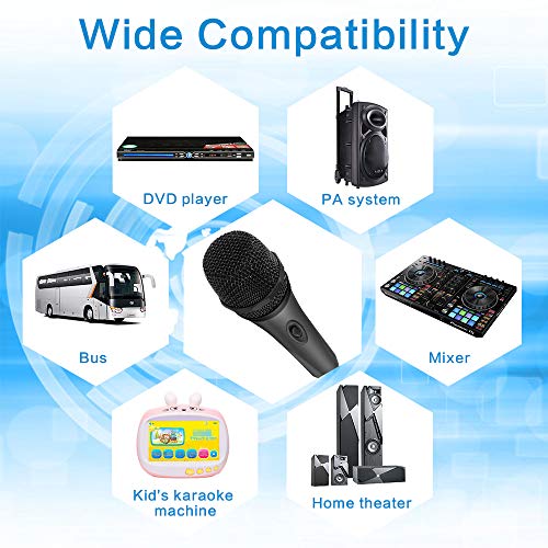Wired Karaoke Micrphones,Handheld Dynamic Vocal Microphone,Unidirectional Mic for Singing with On/OFF Switch and 10ft Detachable XLR Cable for Voice Amplifier,PA System, Singing Machine, Church(Gray)