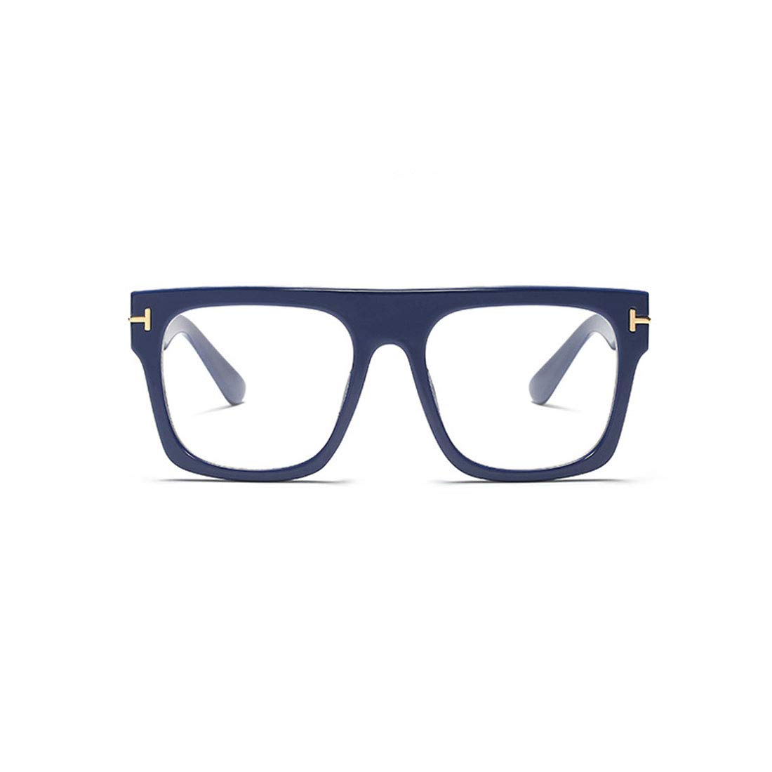 Unisex Stylish Square Non-prescription Eyeglasses Glasses Flat Top Big Eyeglass Frames Large lens Clear Lens Eyewear (Blue)