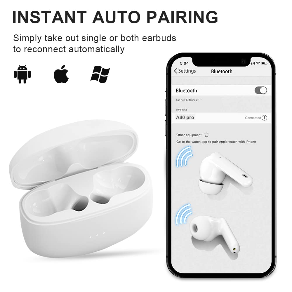 Wireless Bluetooth 5.0 Earbuds Headset Mini in-Ear Noise Canceling Sport Headphones with Charging Case,TWS Stereo Touch Control Waterproof Earphones Built-in Mic (White)