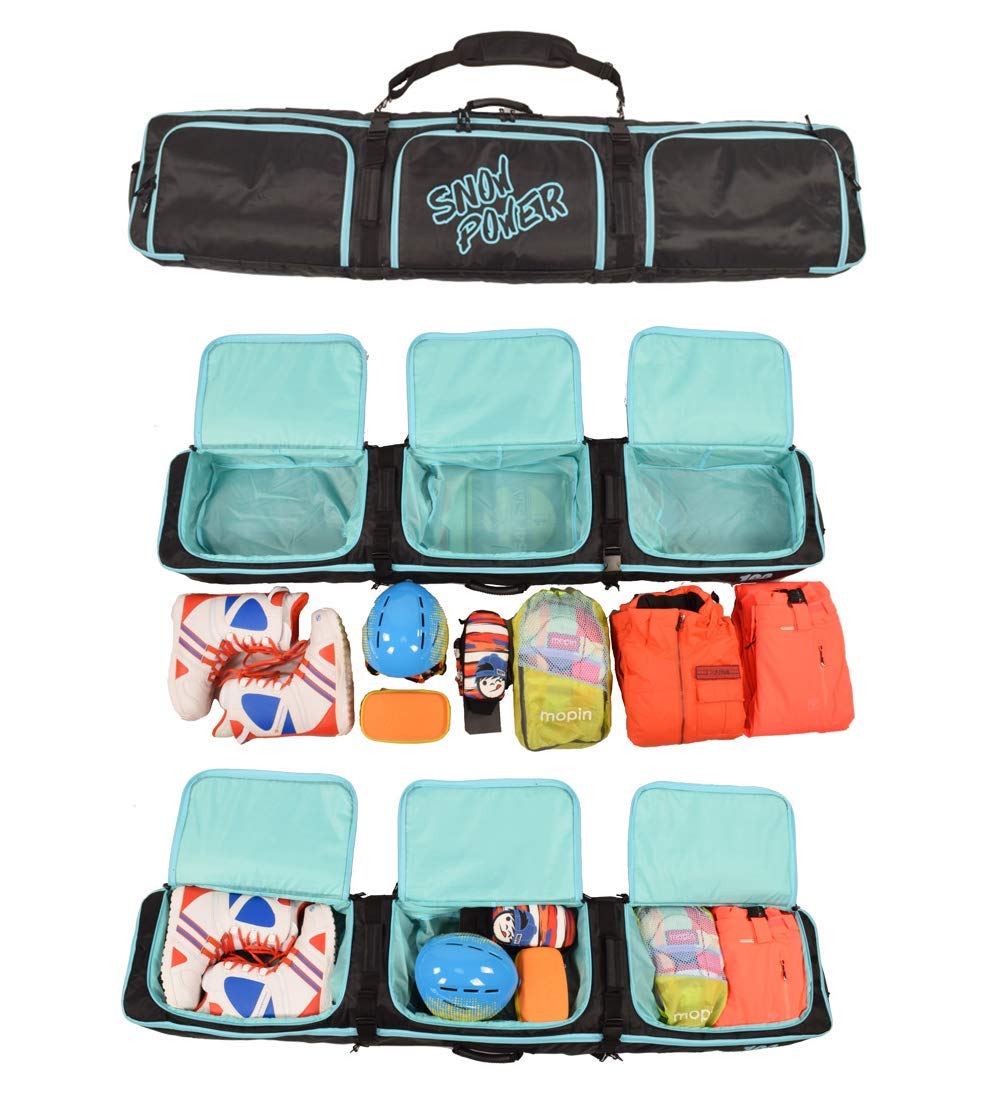 UNISTRENGH Fully Padded Snowboard Bag With Wheels Large Multi-compartment Ski Boots and Helmet Bag Perfect for Travel (Black/Blue, 180cm)
