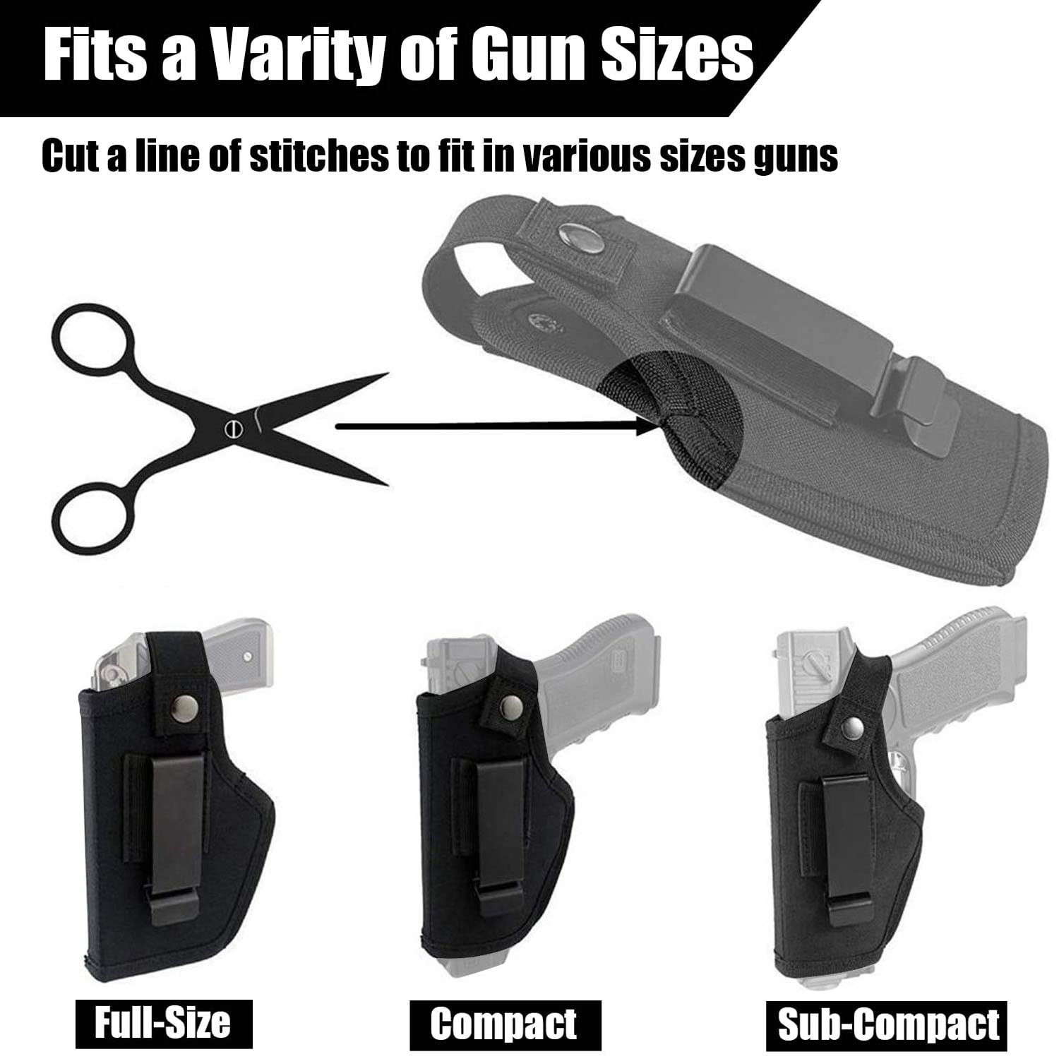 Universal Concealed Carry Holster, Inside or Outside Belt, Right/Left Hand Holster, 380 Holster, IWB/OWB 9mm Belt Holster for Subcompact Full Size Pistols (Black, mag Pouch)