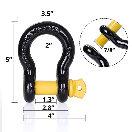 Tow Strap Recovery Kit-3'' x 10ft (30,000 lbs. Break Strength) +3/4" D Ring Shackles (62,831 LBS Break Strength)(2pcs.)-Heavy Duty Recovery Kit -Off Road Towing Accessory for Jeeps & Trucks Yellow