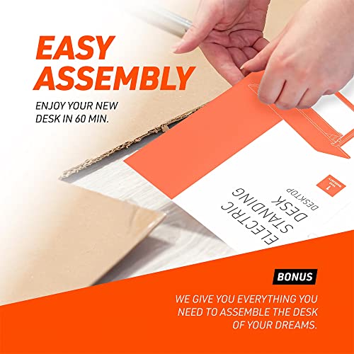 Truweo Adjustable Electric Standing Desk β 50 x 23.6 inches Sit to Stand Office Desk with Cable and Sliding Keyboard Tray β 3 Controlled Memory Height Settings β Anti-Scratch Surface β Brown
