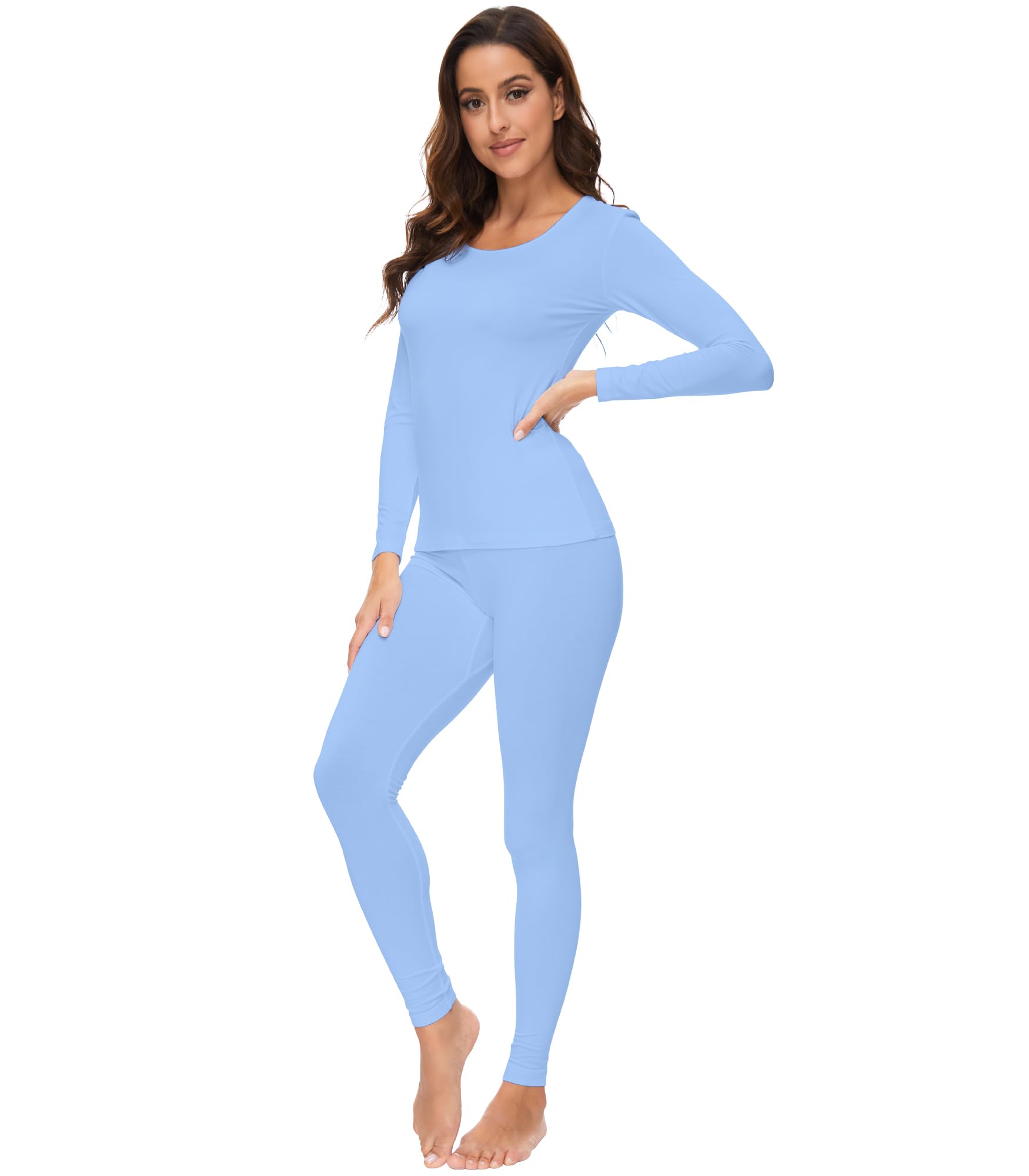 WiWi Soft Viscose from Bamboo Underwear for Women Thermal Long Johns Sets Super Warm Base Layer Top Pants Pajamas Set S-3X, Sky Blue, Medium