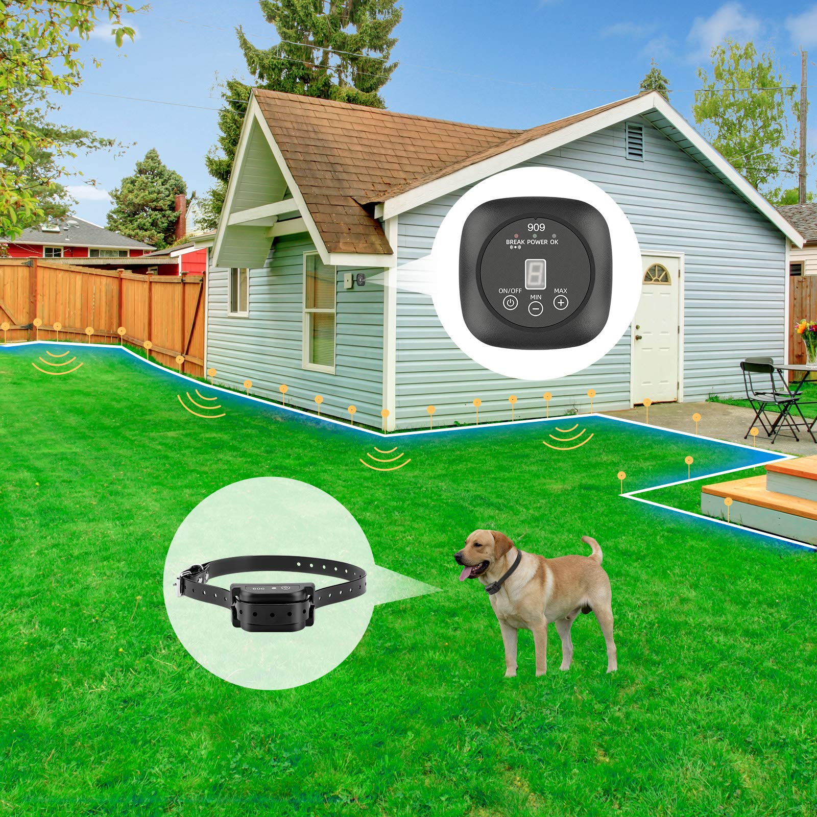 TTPet In-ground/Aboveground Pet Containment System, Electric Dog Fence, IP66 Waterproof & Rechargeable Collar, Shock&Tone Correction, 700Ft Wire, 2 Dogs System