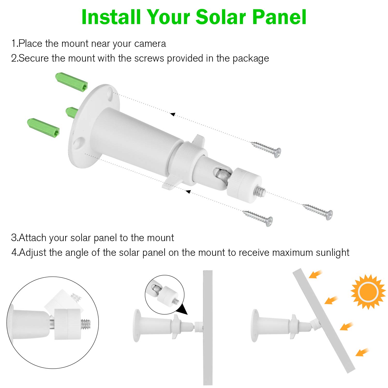 Uogw 2 Pack Solar Panel Charge for Arlo Pro 3 /Arlo Ultra/Ultra 2/ Arlo Pro 4, with 11.5ft Waterproof Magnetic Power Cable, Adjustable Mount-Silver