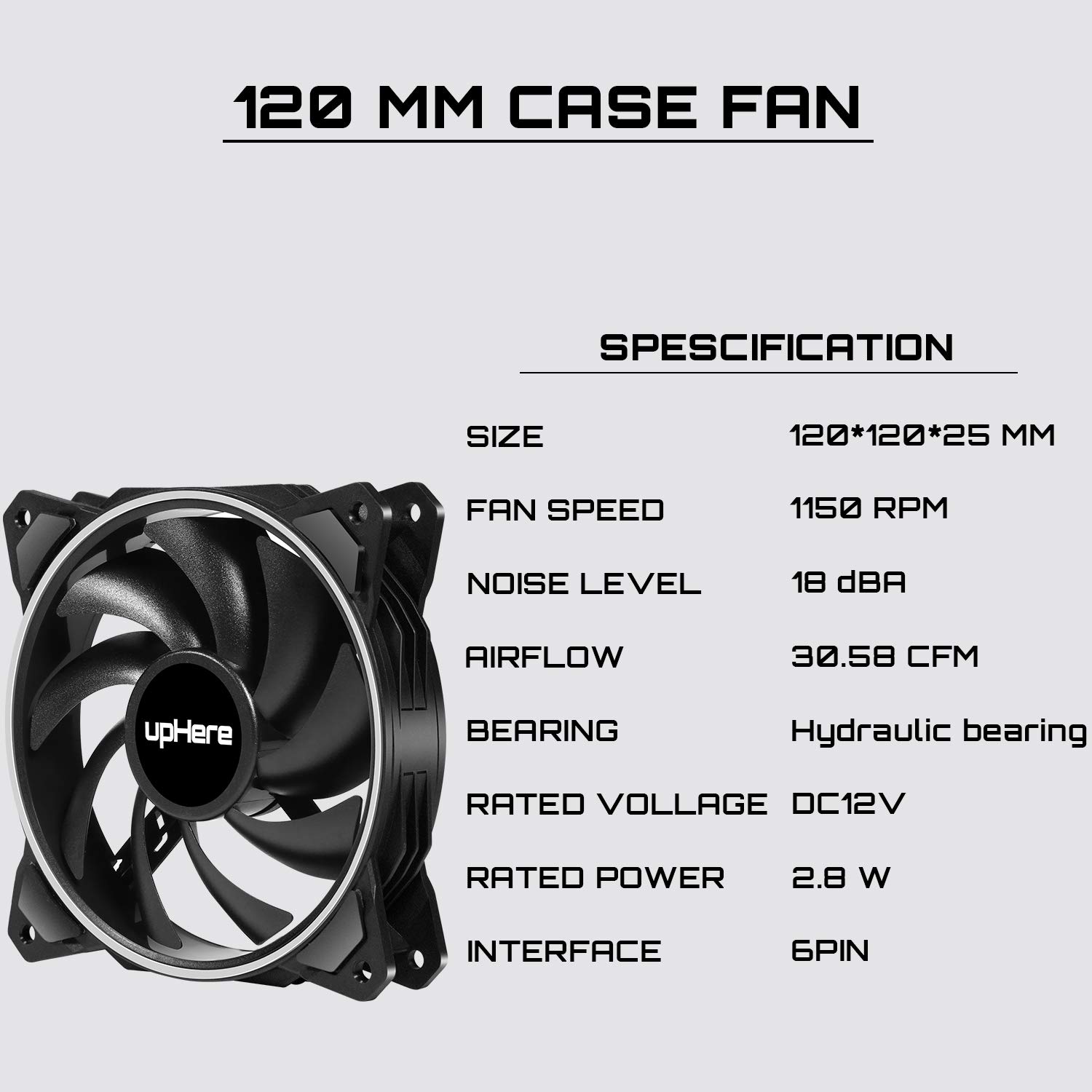upHere 120mm RGB LED Case Fan,Dual Halo LED Pc Fan,High Performance Silent Fan for PC Cooling,EN1206-5
