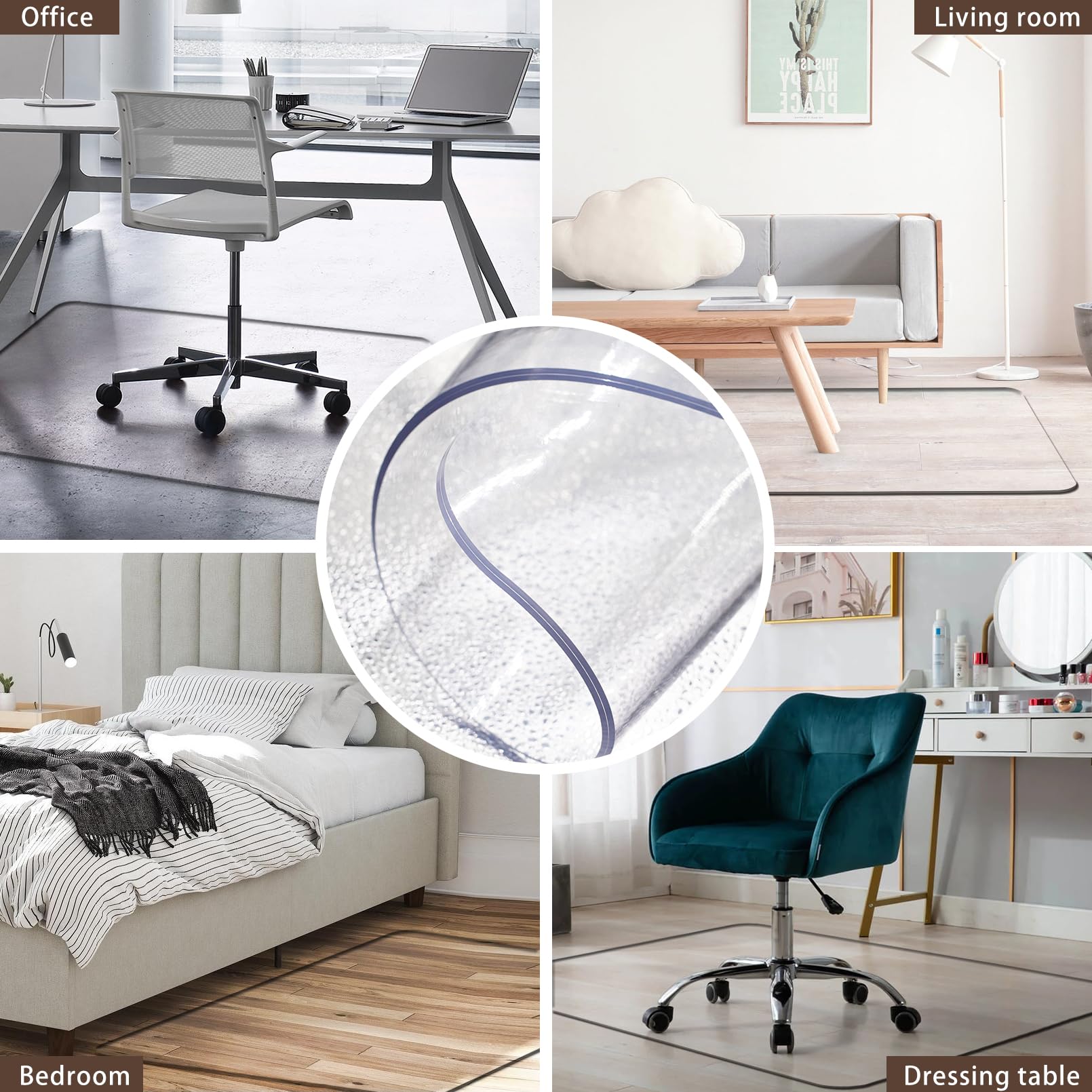 Transparent Non-slip Chair Mat,Large Floor Protector,Can be Used on Hardwood Floors,Non-slip Not Stuck Wheels,Easy to Clean,1/7" Thick,48"x36"