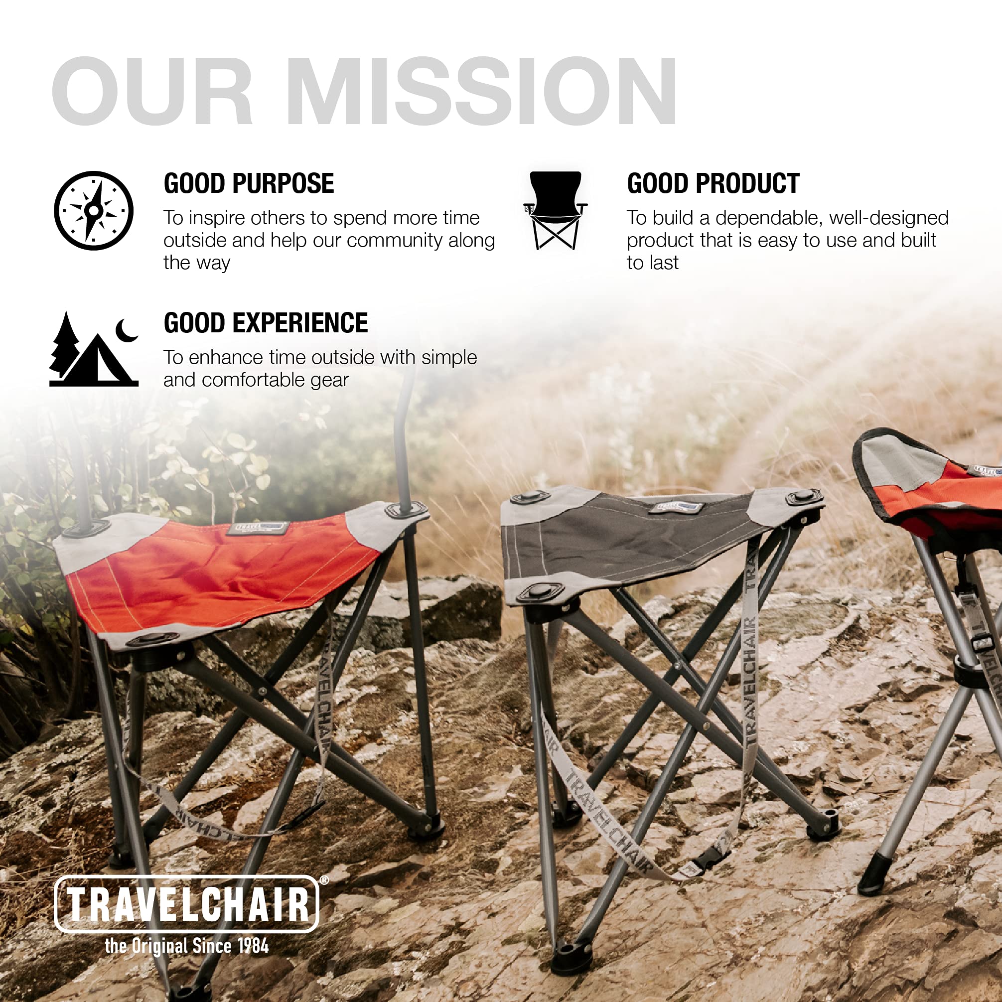 Travel Chair Big Slacker Stool, Portable Tripod Chair for Outdoor Adventures, Folding Travel Stool, Black