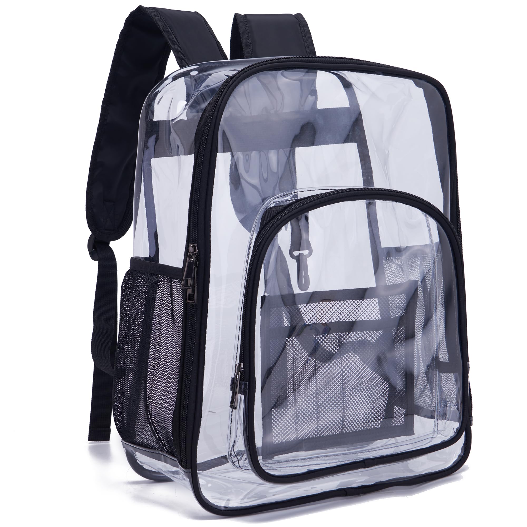 YZAOLL Clear Backpack Heavy Duty Large Transparent Backpacks Soft TPU Daypack Backpacks Book Bag Stadium Approved Black