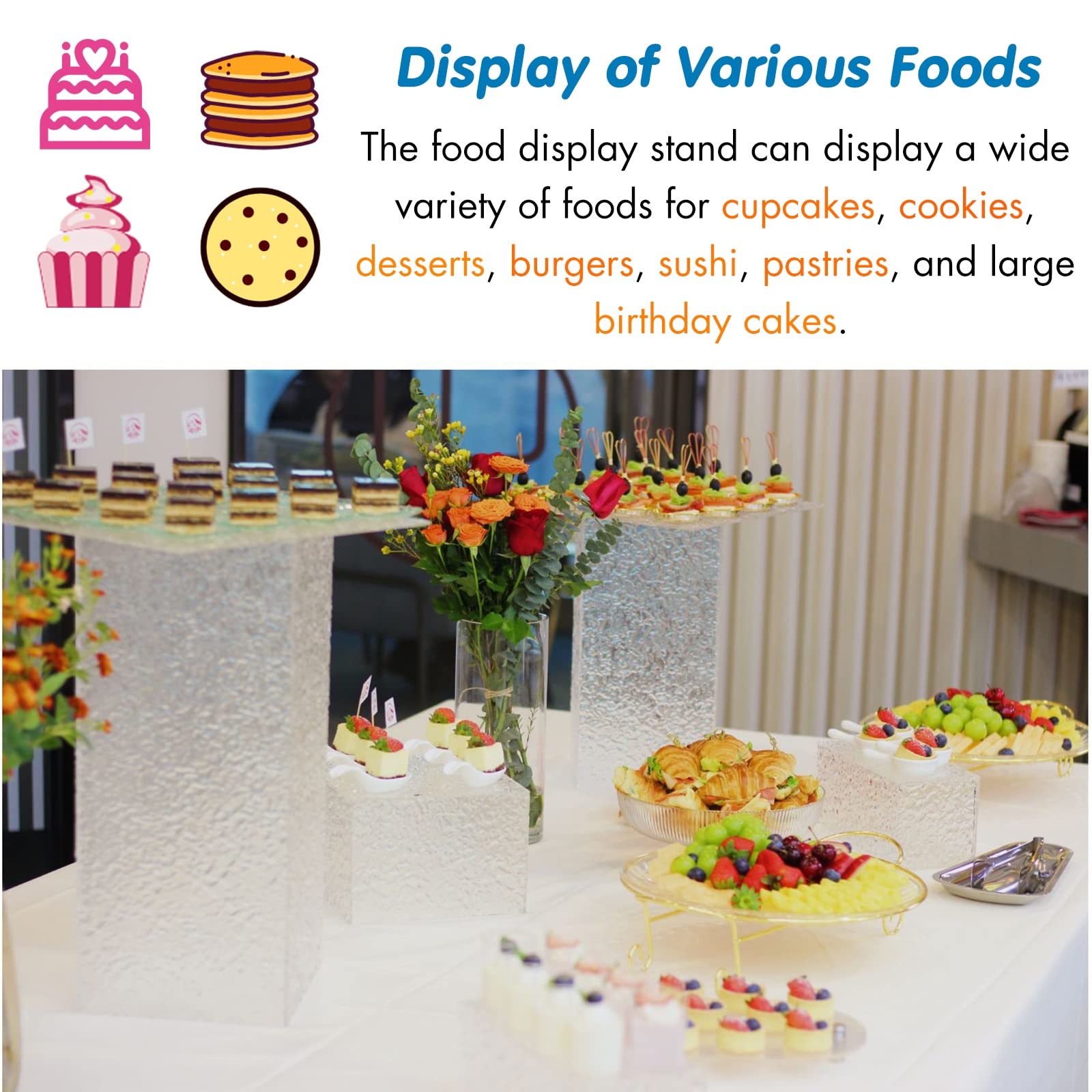 Treat Stand Set of 7 Pack/Cup Cake Tower for Kids Birthday/Baby Shower/Party, Rectangle Acrylic Cookie Stand/Serving Stands with Lid, 7 Pcs Treat Holder Kit Plastic