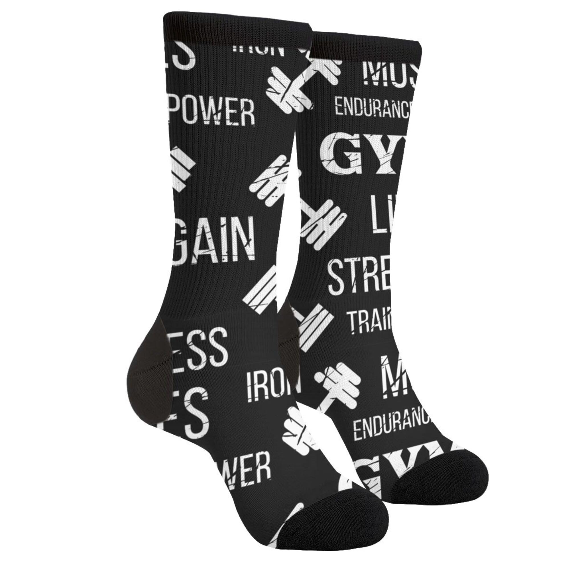 TyQii Socks Gym Label Dumbbell Novelty Socks For Women & Men One Size - Gifts, Black and White