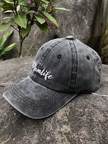 Waldeal Women's Adjustable Embroidered Mom Life Hat Vintage Washed Baseball Cap Black