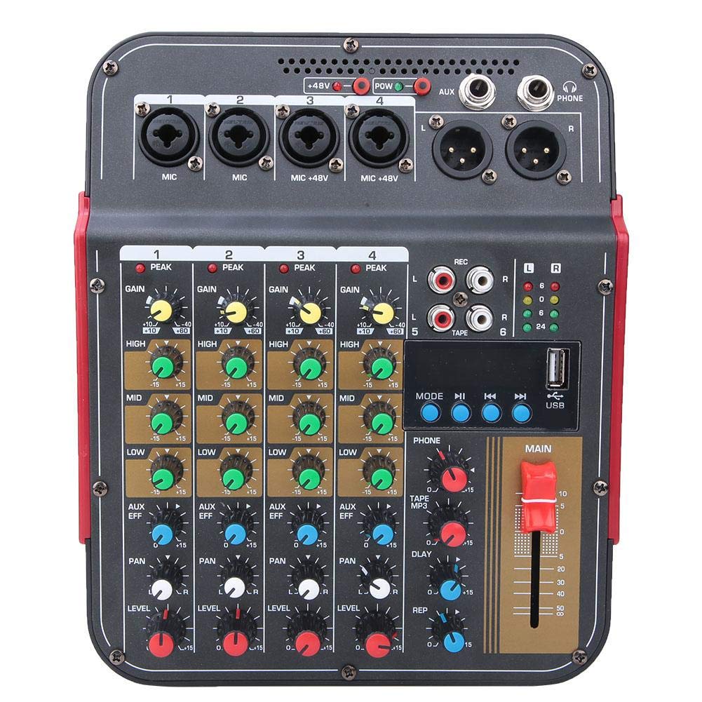 Walfront 4 Channels Audio Mixer Line Mixer Portable Mini Audio Mixer Professional Stereo Mixer Sound Board for School, LiveAaudio and Home Audio(US Plug)