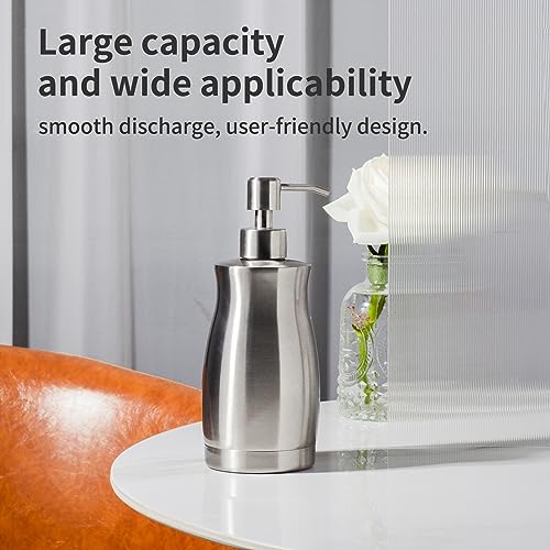 ZEBEYIMA Brushed Stainless Steel Countertop Soap Dispenser Rust and Leak Resistant Hand Soap Pump with Funnel for Kitchen Countertops and Bathroom Dispensers (13.5 oz/400 ml)…
