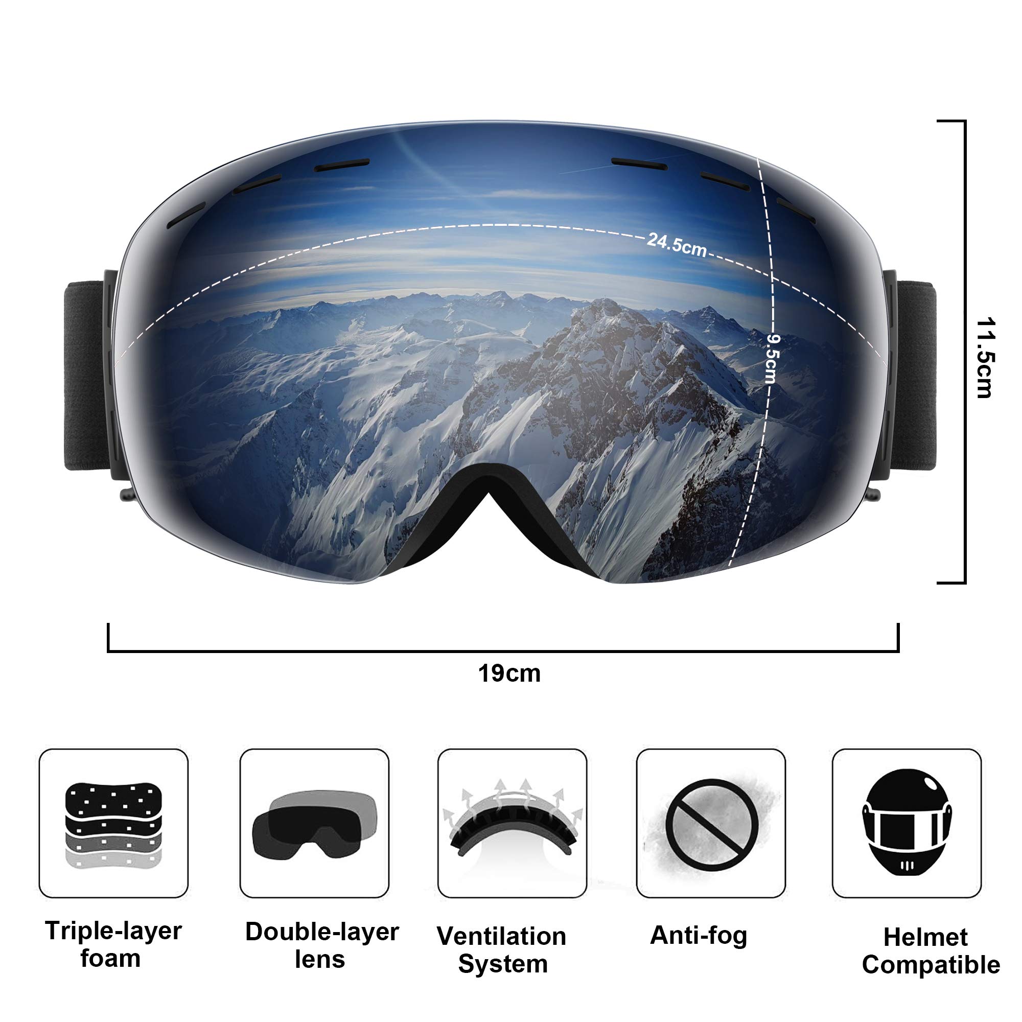 TRENDWIND Anti Fog Ski Goggles - Snowboard Goggle with Interchangeable Lens UV400 protection outdoor sports