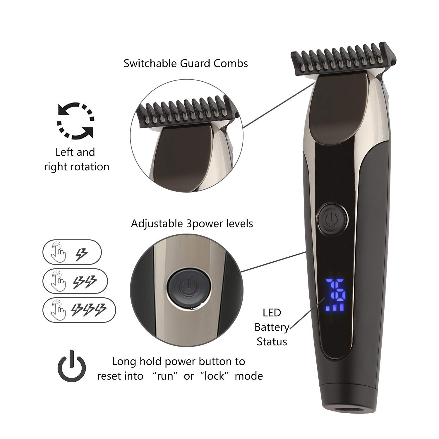 WZGZFER Hair Clippers Professional Trimmer Kit Cordless Barber Clipper with 6 Adjustable Guide Combs Rechargeable Hair Trimmer Set, Hair Cutting Machine Grooming Kit for Men/Kid/Baby (Silver)